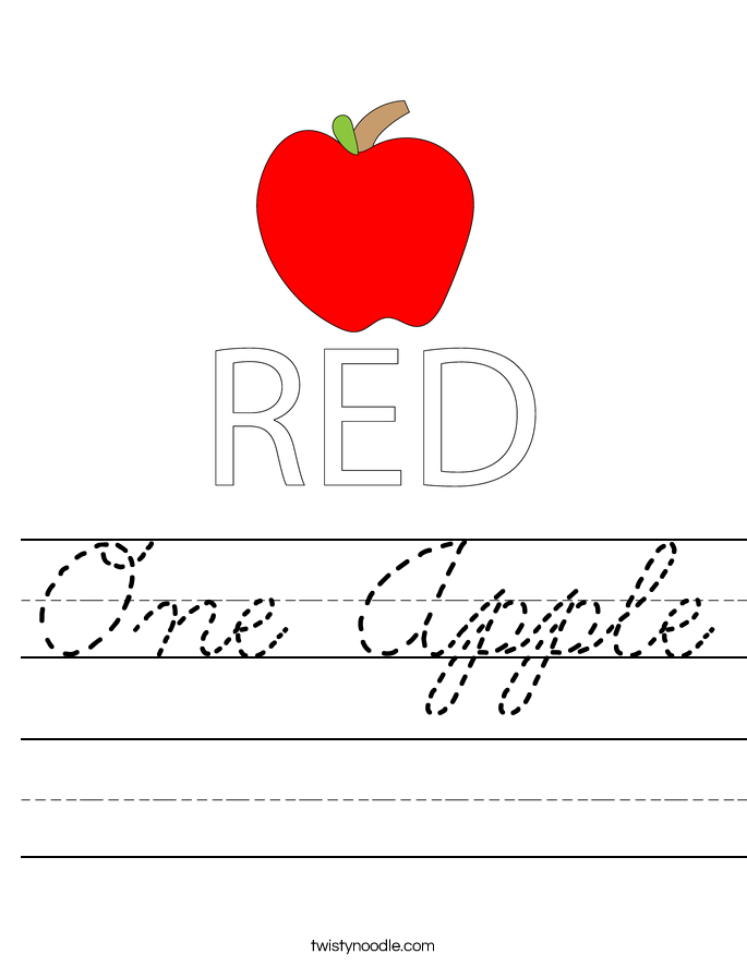 One Apple Worksheet - Cursive - Twisty Noodle