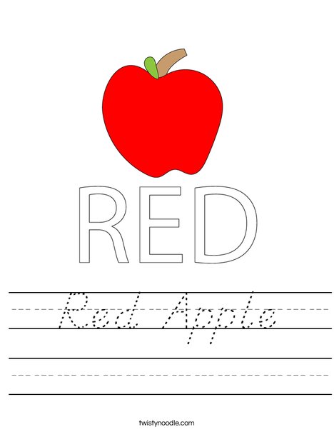 Red Apple Worksheet - D'Nealian - Twisty Noodle