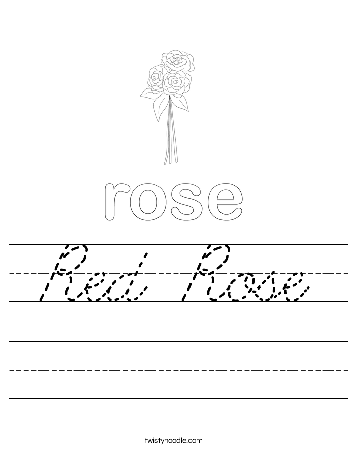 Red Rose Worksheet - Cursive - Twisty Noodle