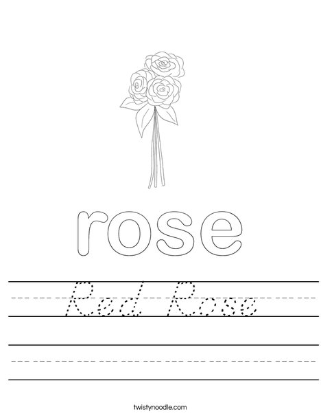 Red Rose Worksheet - D'Nealian - Twisty Noodle