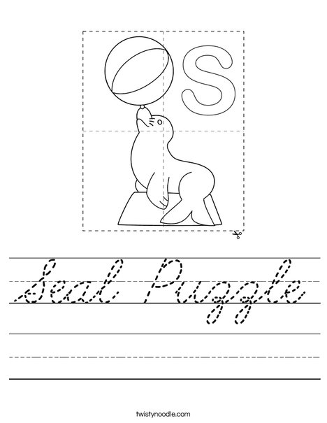 Seal Puzzle Worksheet - Cursive - Twisty Noodle