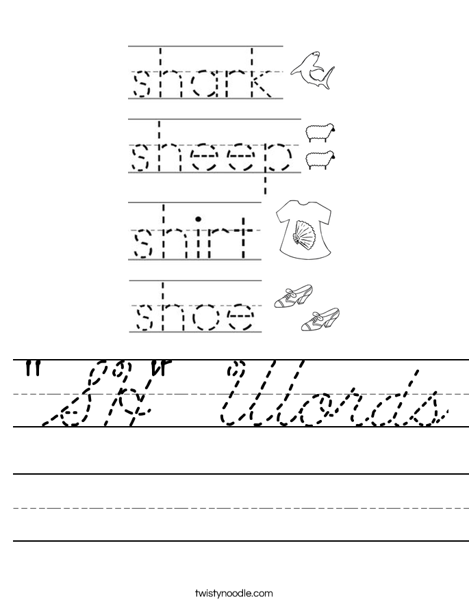 "SH" Words Worksheet - Cursive - Twisty Noodle