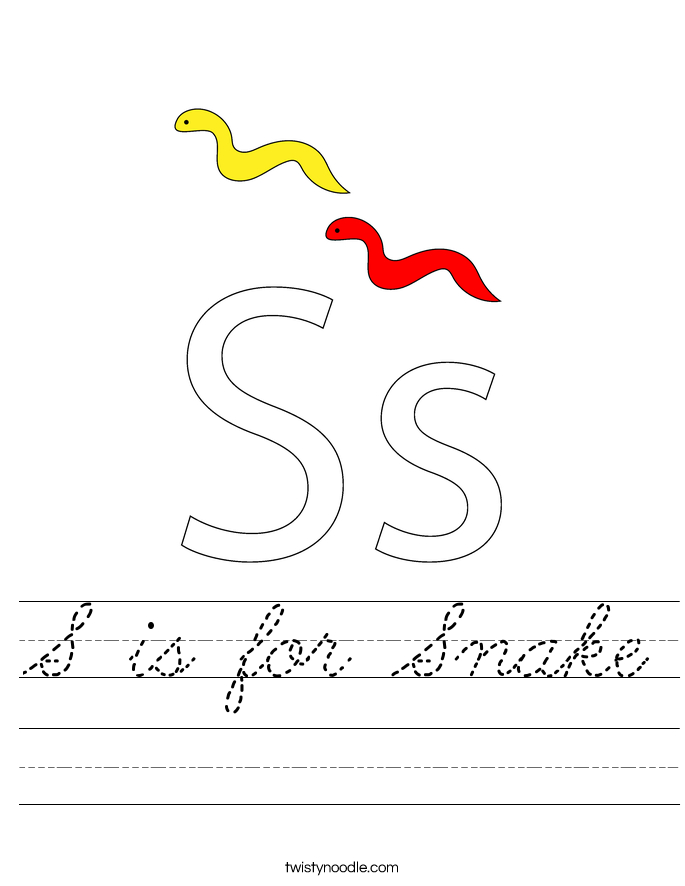 S is for Snake Worksheet - Cursive - Twisty Noodle
