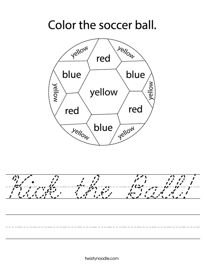 Kick the Ball Worksheet - Cursive - Twisty Noodle