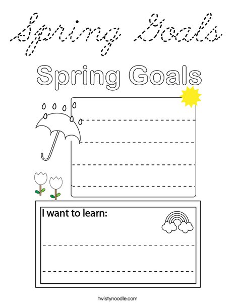 Spring Goals Coloring Page - Cursive - Twisty Noodle Spring Goals Coloring Page - Cursive - Twisty Noodle