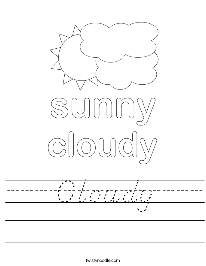 Cloudy Worksheet - D'Nealian - Twisty Noodle