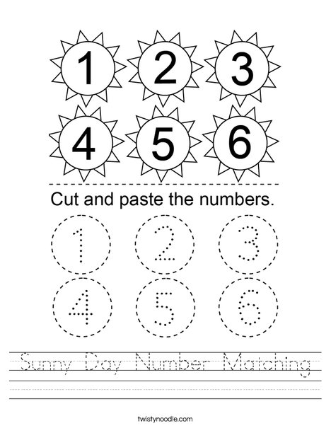Sunny Day Number Matching Worksheet - Twisty Noodle Sunny Day Number Matching Worksheet - Twisty Noodle