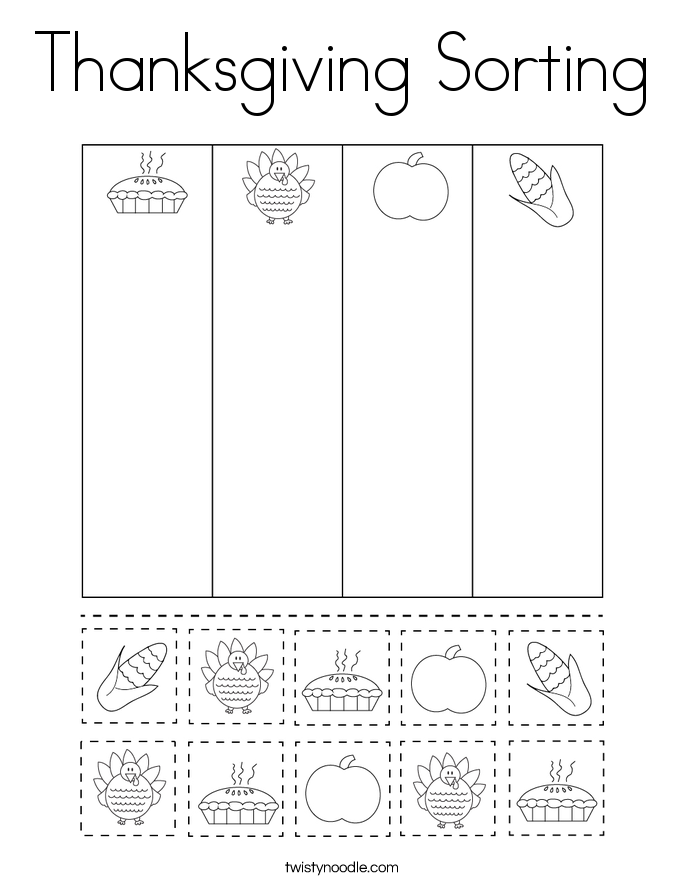 Thanksgiving Sorting Coloring Page - Twisty Noodle Thanksgiving Sorting Coloring Page - Twisty Noodle