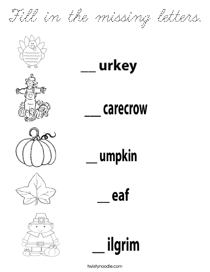 Fill in the missing letters Coloring Page - Cursive - Twisty Noodle Fill in the missing letters Coloring Page - Cursive - Twisty Noodle