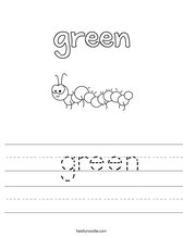 Trace Color Green Worksheet