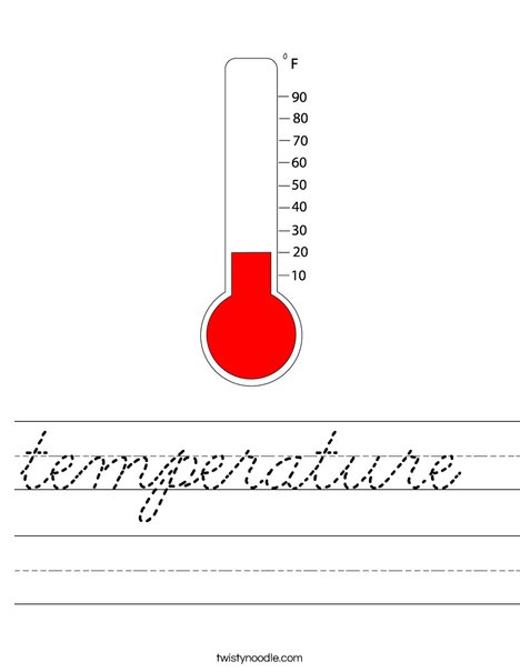 temperature Worksheet - Cursive - Twisty Noodle