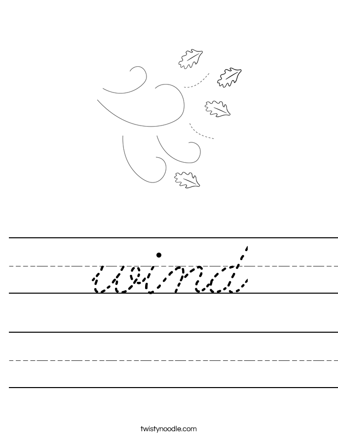 wind Worksheet - Cursive - Twisty Noodle
