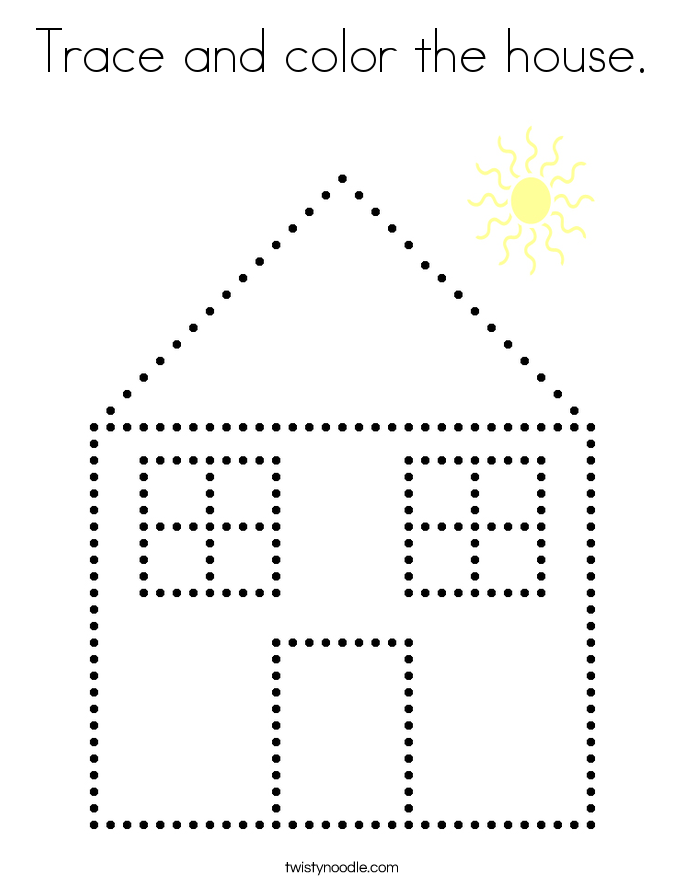 Trace and color the house Coloring Page - Twisty Noodle Trace and color the house Coloring Page - Twisty Noodle