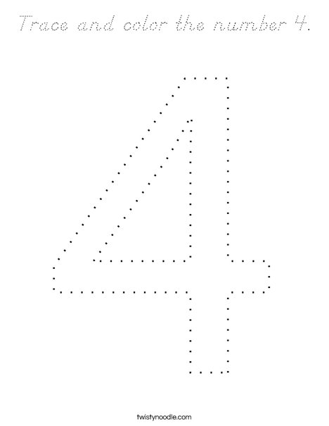 Trace And Color The Number 4 Coloring Page D Nealian Twisty Noodle Trace And Color The Number 4 Coloring Page D Nealian Twisty Noodle