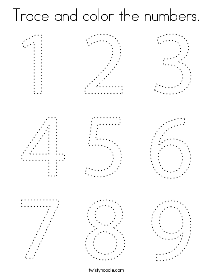 Trace and color the numbers Coloring Page - Twisty Noodle Trace and color the numbers Coloring Page - Twisty Noodle
