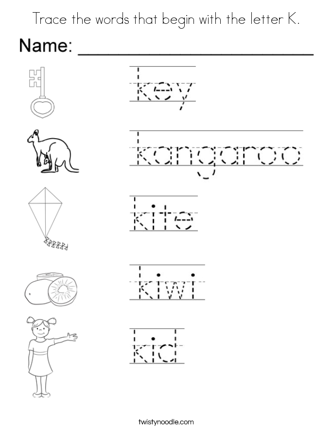 Trace The Words That Begin With The Letter K Coloring Page Twisty Noodle Trace The Words That Begin With The Letter K Coloring Page Twisty Noodle