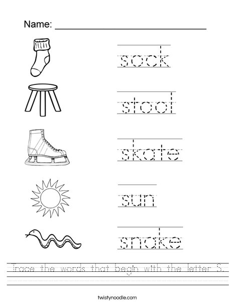 Trace The Words That Begin With The Letter S Worksheet Twisty Noodle Trace The Words That Begin With The Letter S Worksheet Twisty Noodle