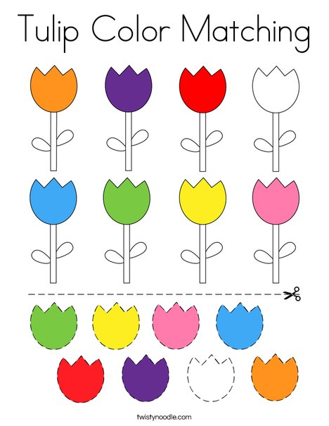 Tulip Color Matching Coloring Page - Twisty Noodle Tulip Color Matching Coloring Page - Twisty Noodle