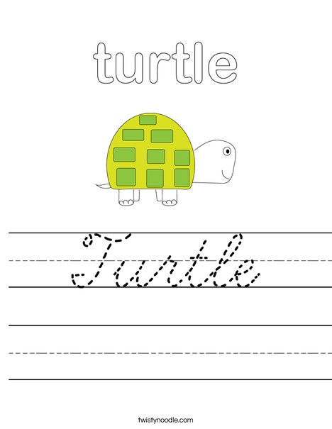 Turtle Worksheet - Cursive - Twisty Noodle