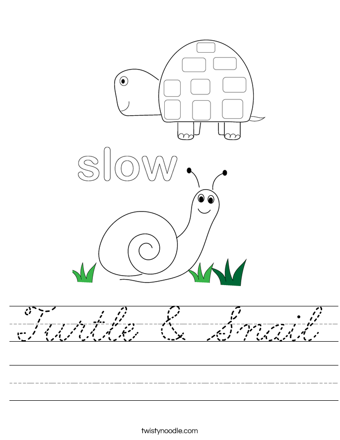 Turtle & Snail Worksheet - Cursive - Twisty Noodle