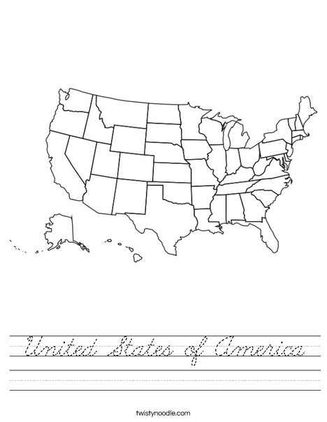 United States Of America Worksheet Cursive Twisty Noodle United States Of America Worksheet Cursive Twisty Noodle