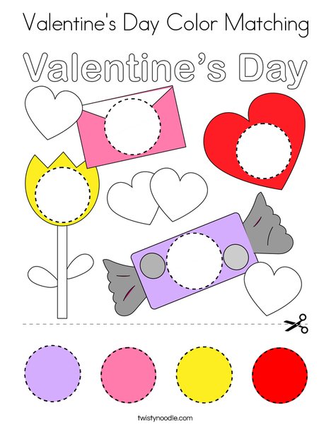 Valentine's Day Color Matching Coloring Page - Twisty Noodle Valentine's Day Color Matching Coloring Page - Twisty Noodle