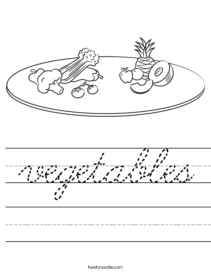 Vegetables Worksheet Cursive Twisty Noodle Vegetables Worksheet Cursive Twisty Noodle