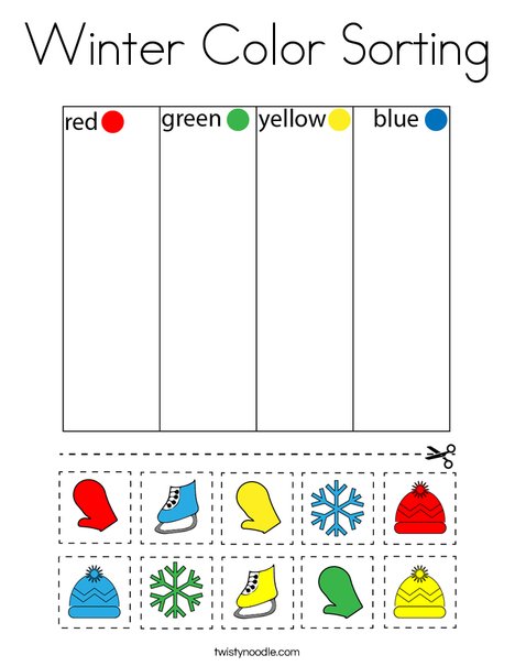 Winter Color Sorting Coloring Page - Twisty Noodle Winter Color Sorting Coloring Page - Twisty Noodle