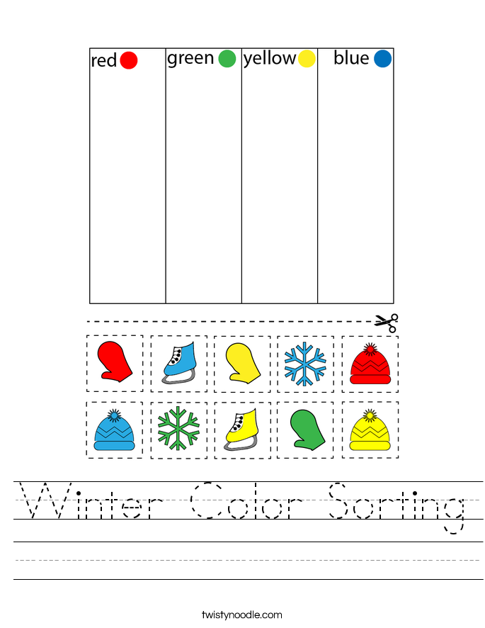 Winter Color Sorting Worksheet - Twisty Noodle Winter Color Sorting Worksheet - Twisty Noodle