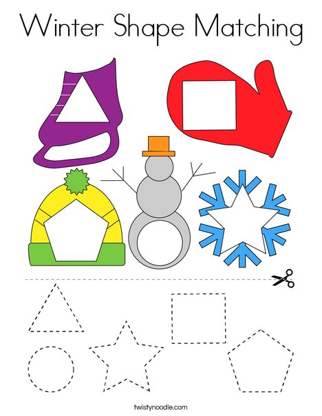Winter Shape Matching Coloring Page - Twisty Noodle Winter Shape Matching Coloring Page - Twisty Noodle