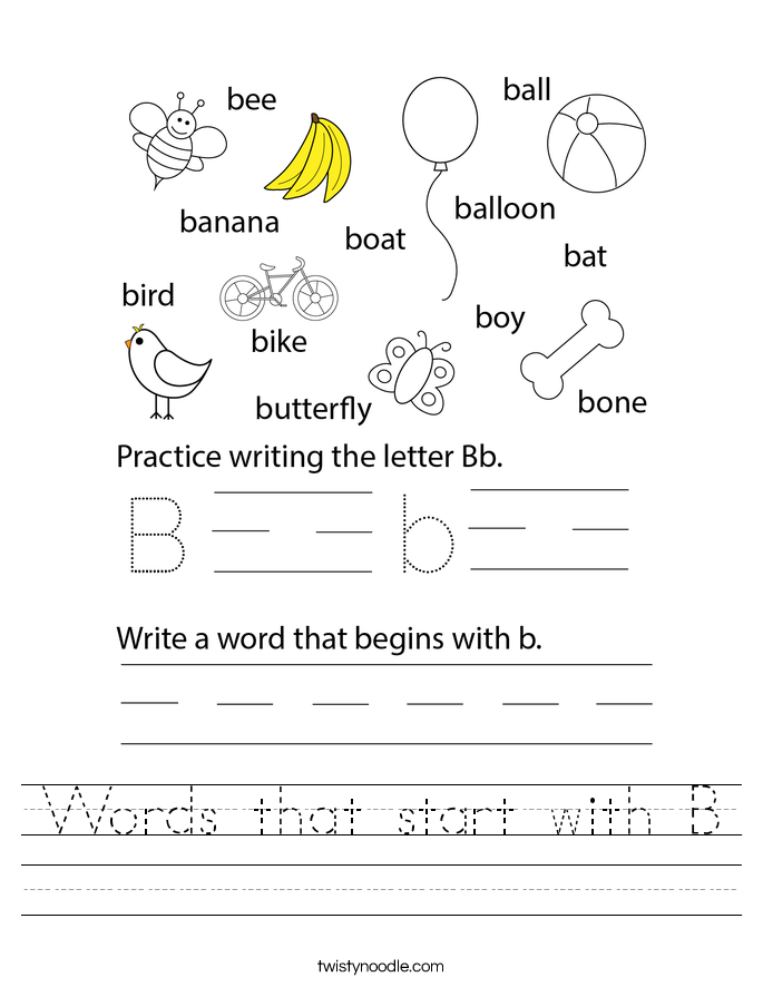 Words That Start With B Worksheet Twisty Noodle Words That Start With B Worksheet Twisty Noodle