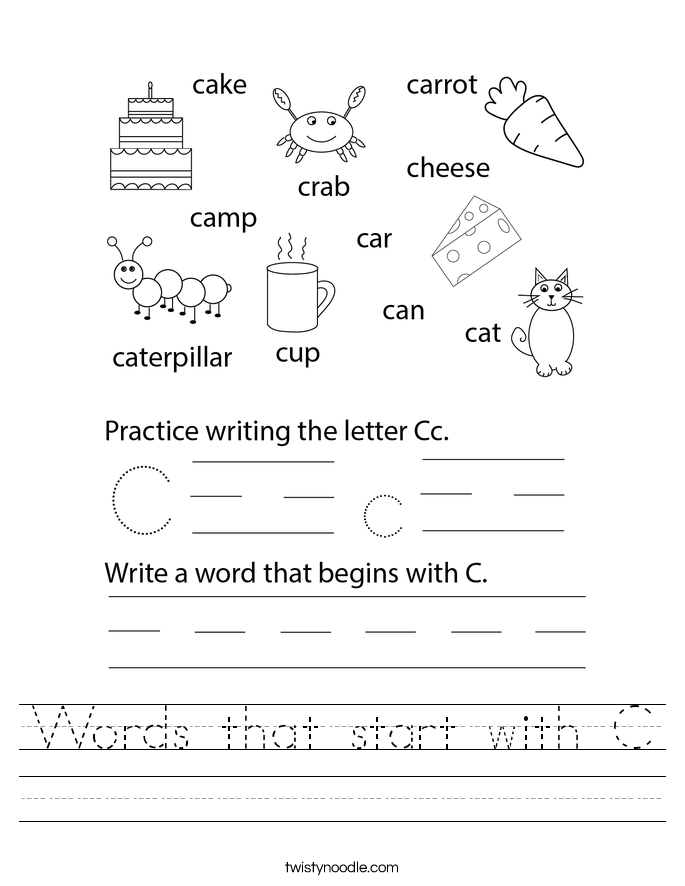 Words That Start With C Worksheet Twisty Noodle Words That Start With C Worksheet Twisty Noodle