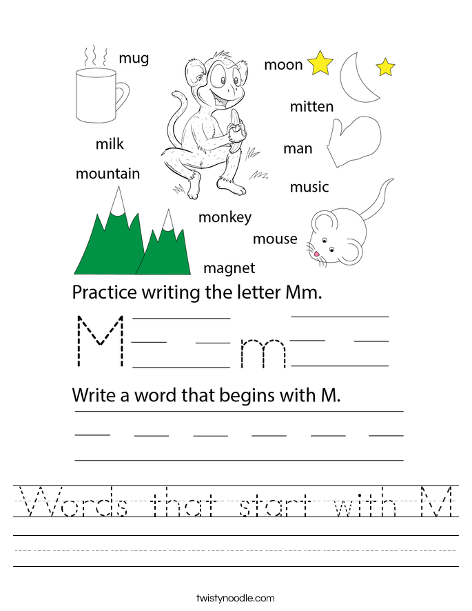 Words That Start With M Worksheet Twisty Noodle Words That Start With M Worksheet Twisty Noodle