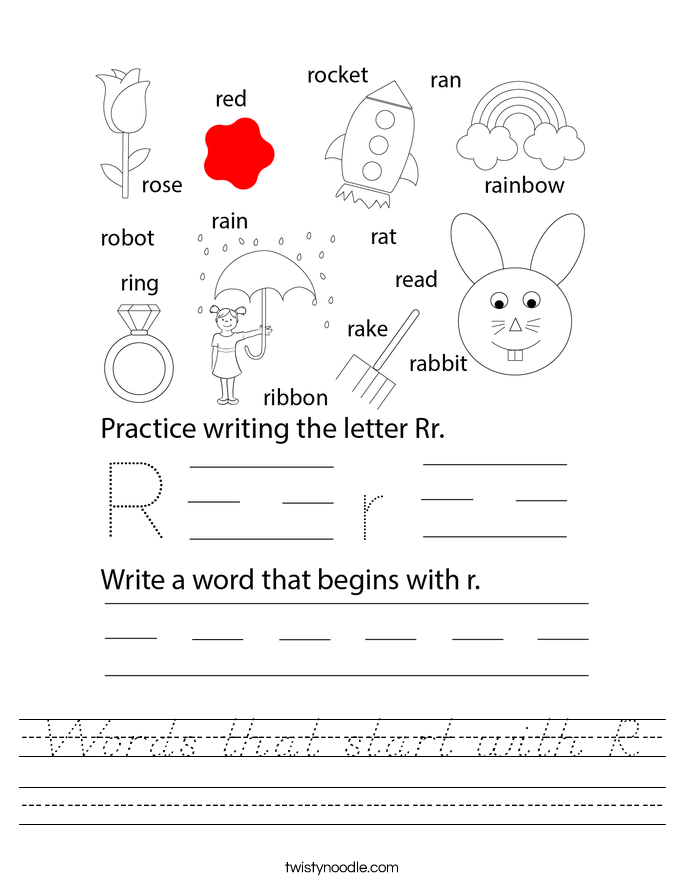Words That Start With R Worksheet D Nealian Twisty Noodle Words That Start With R Worksheet D Nealian Twisty Noodle