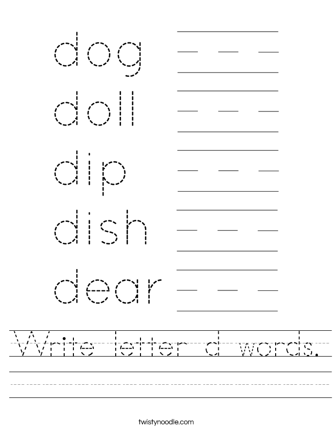 Write Letter D Words Worksheet Twisty Noodle Write Letter D Words Worksheet Twisty Noodle