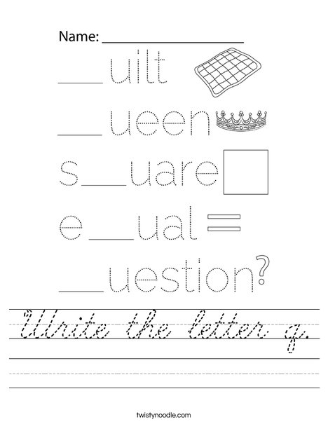Write the letter q Worksheet - Cursive - Twisty Noodle Write the letter q Worksheet - Cursive - Twisty Noodle