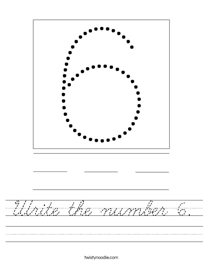 Write The Number 6 Worksheet Cursive Twisty Noodle write-the-number-6-worksheet-cursive-twisty-noodle