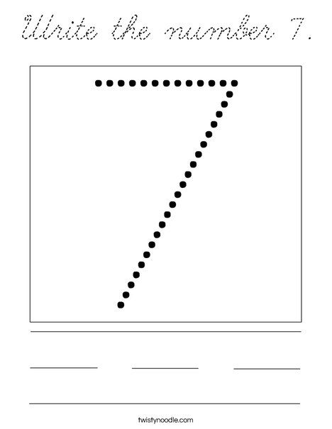 Write The Number 7 Coloring Page - Cursive - Twisty Noodle