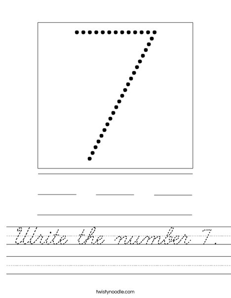 Write The Number 7 Worksheet - Cursive - Twisty Noodle
