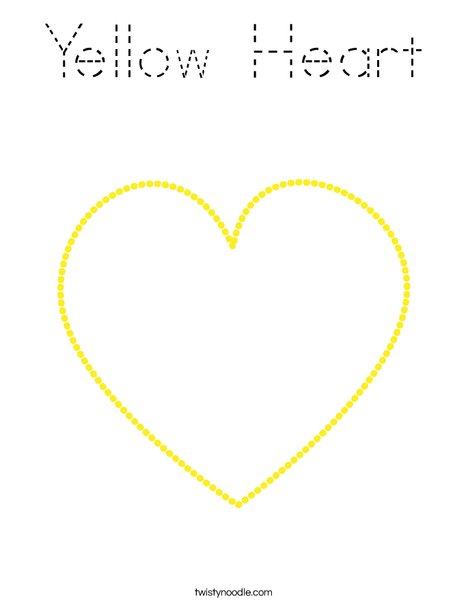 Yellow Heart Coloring Page - Tracing - Twisty Noodle