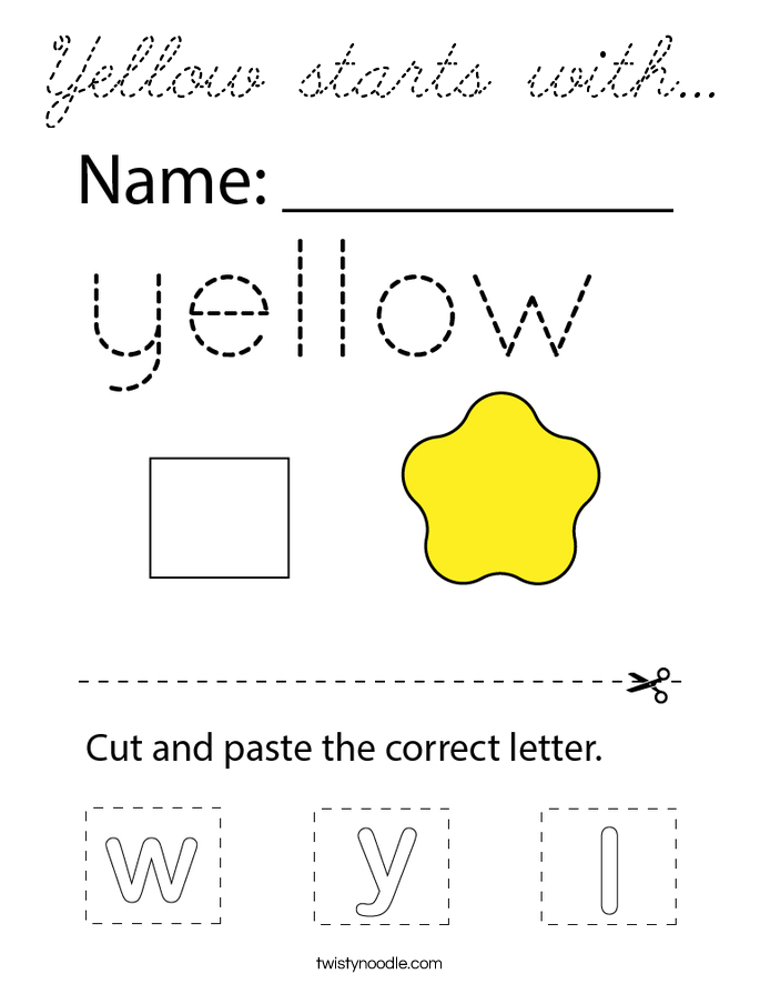 Yellow starts with Coloring Page - Cursive - Twisty Noodle Yellow starts with Coloring Page - Cursive - Twisty Noodle